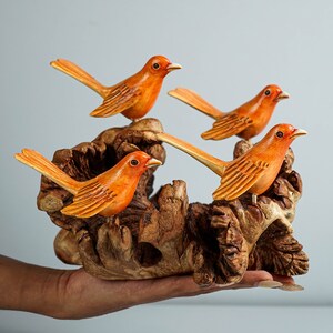 Red Canary Family Statue, Painted Canary, Bird Nest Sculpture ...