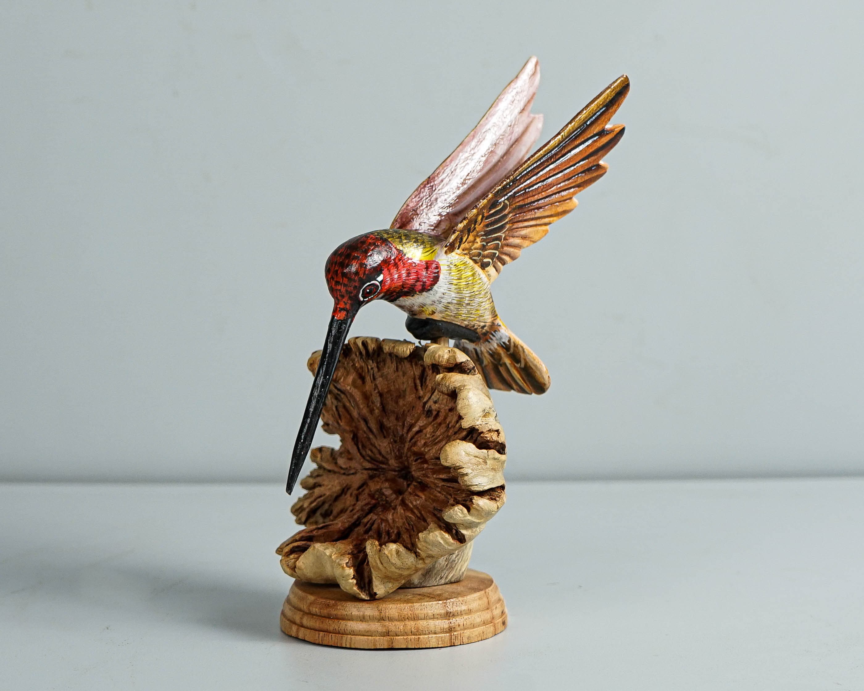 Colorful Hummingbird Statue Painted Sculpture Wood Carving - Etsy