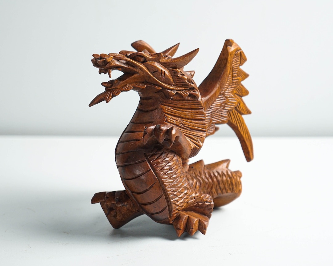 Wooden Dragon Statue, Unique Sculpture, Chinese Dragon, Mystical Animal ...