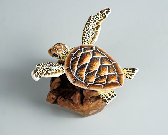 Brown Turtle Sculpture Sea Turtle Wood Carving Ocean - Etsy