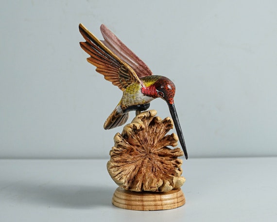 Colorful Hummingbird Statue Painted Sculpture Wood Carving - Etsy