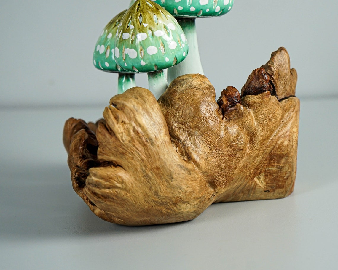 Green Mushroom Sculpture Painted Statue Figurine Wood - Etsy