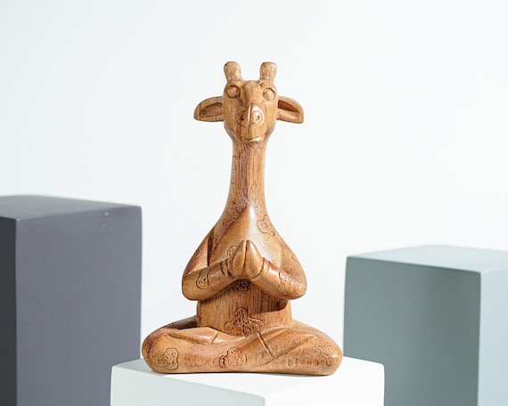 Meditating Giraffe Sculpture Animal Yoga Carving Wooden | Etsy