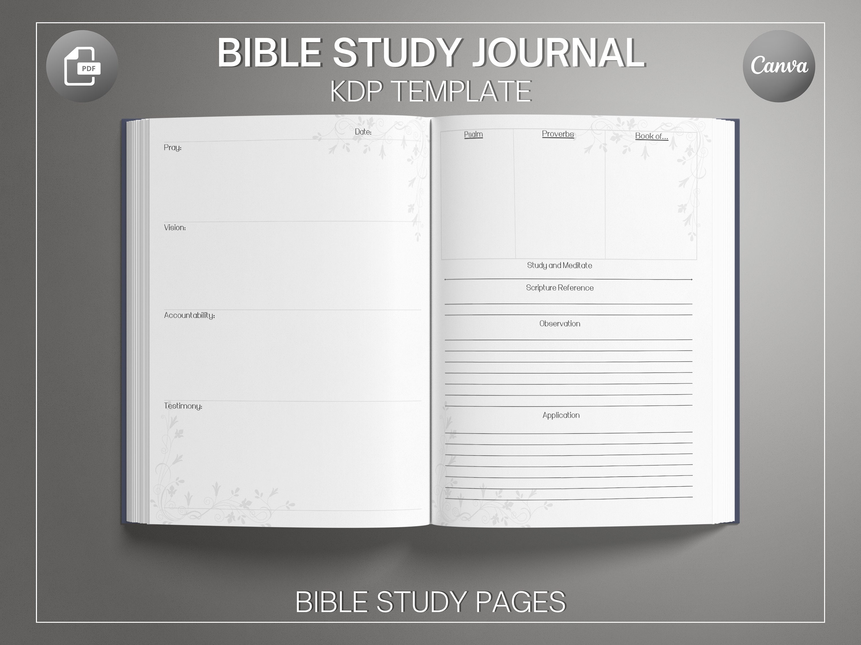 Bible Study Journal CANVA Template 8.5x11 Inches with Bleed Commercial ...