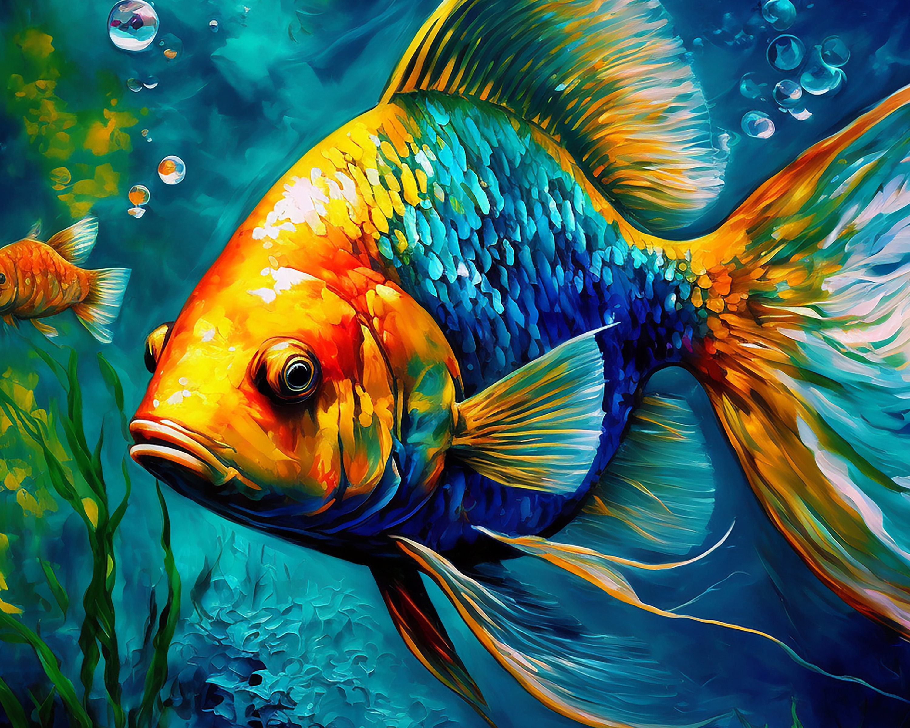 Set of 2 Colorful Fish Art Digital Download, Coastal Home Decor ...