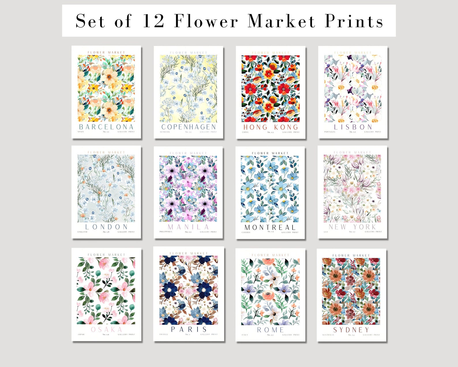 Flower Market Print Set of 12 Flower Market Poster Trendy - Etsy