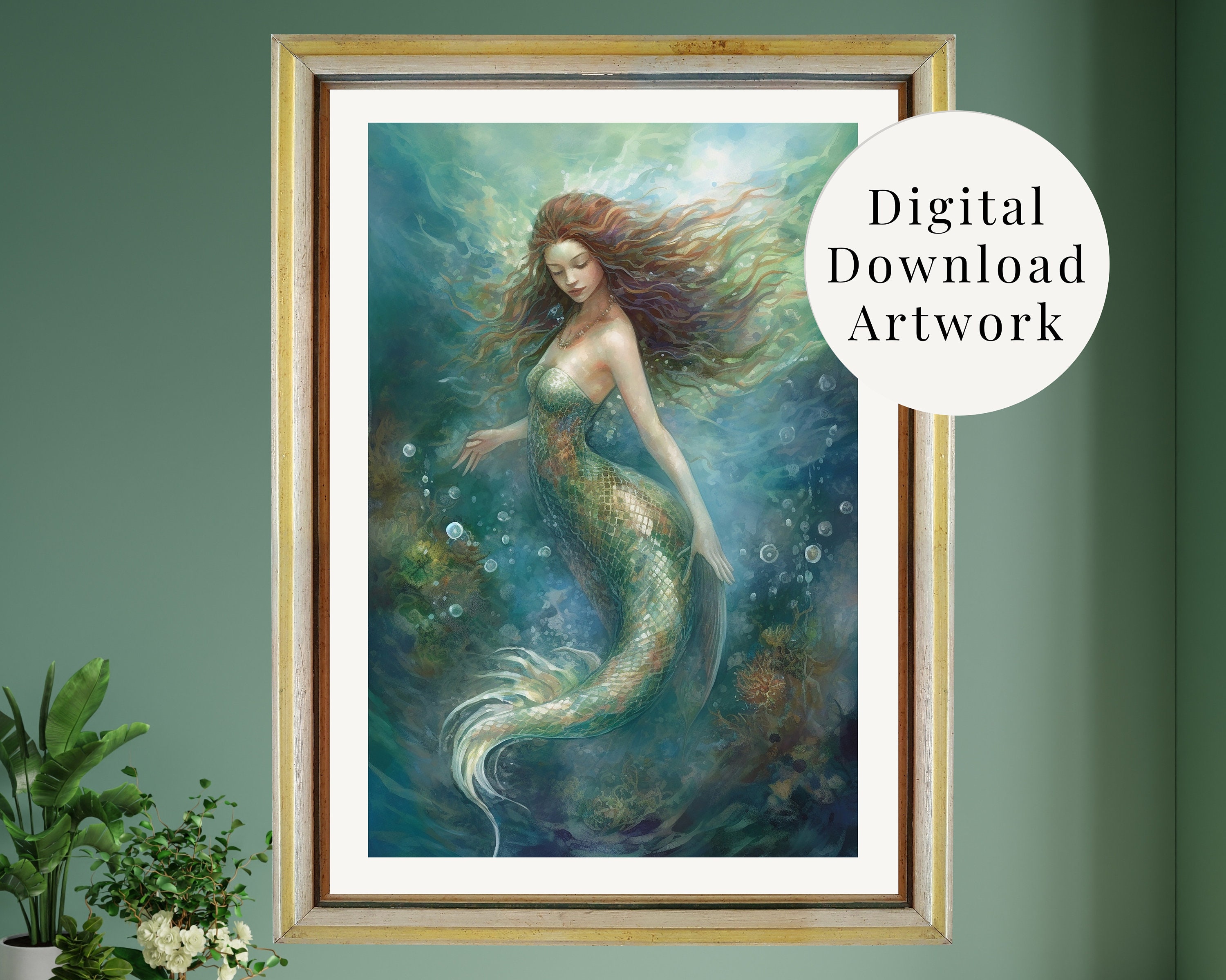 Digital Download Mermaid Art Print, Mermaid Poster, Impressionist Art ...