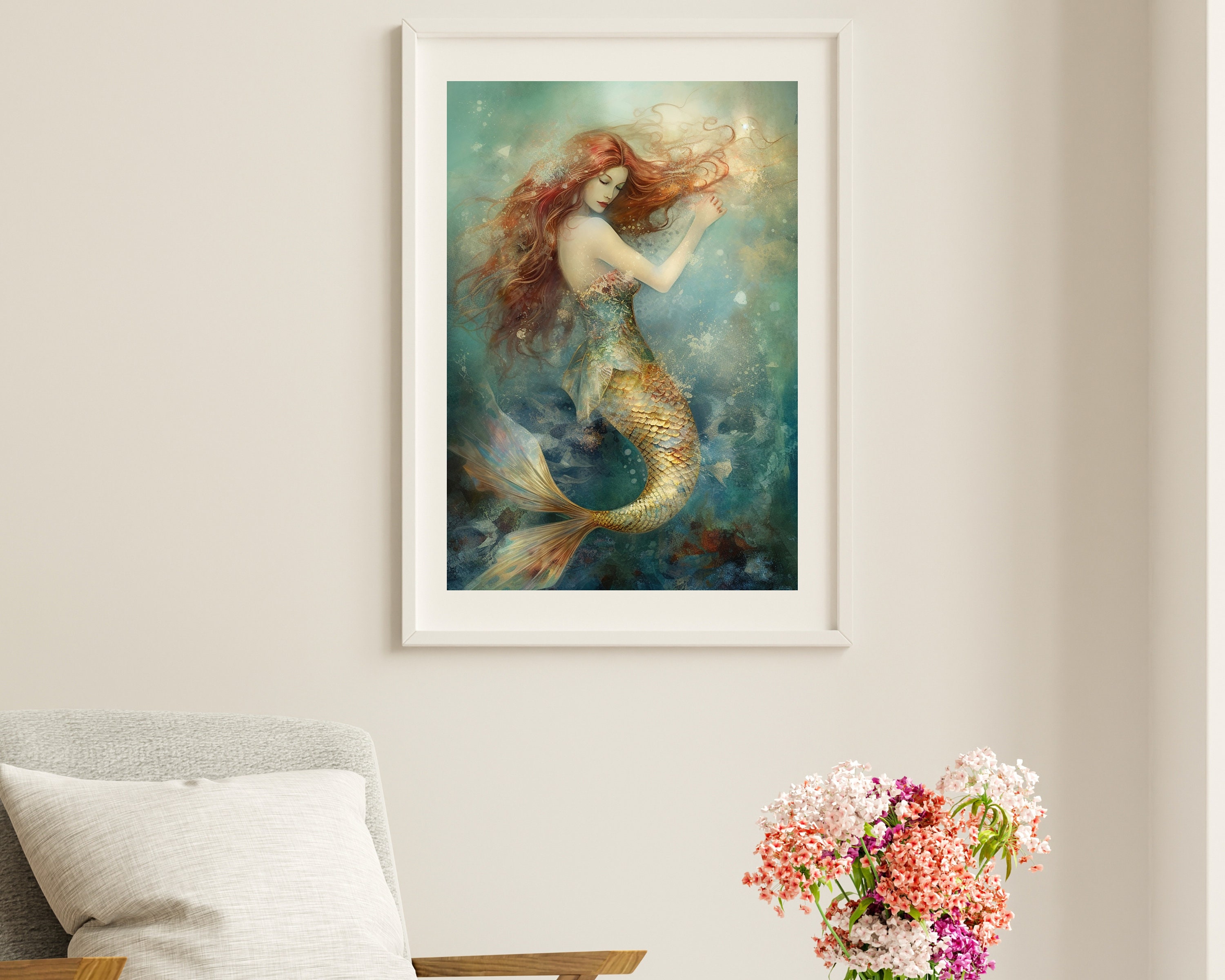 DIGITAL DOWNLOAD Mermaid Art Print, Mermaid Poster, Impressionist Art ...