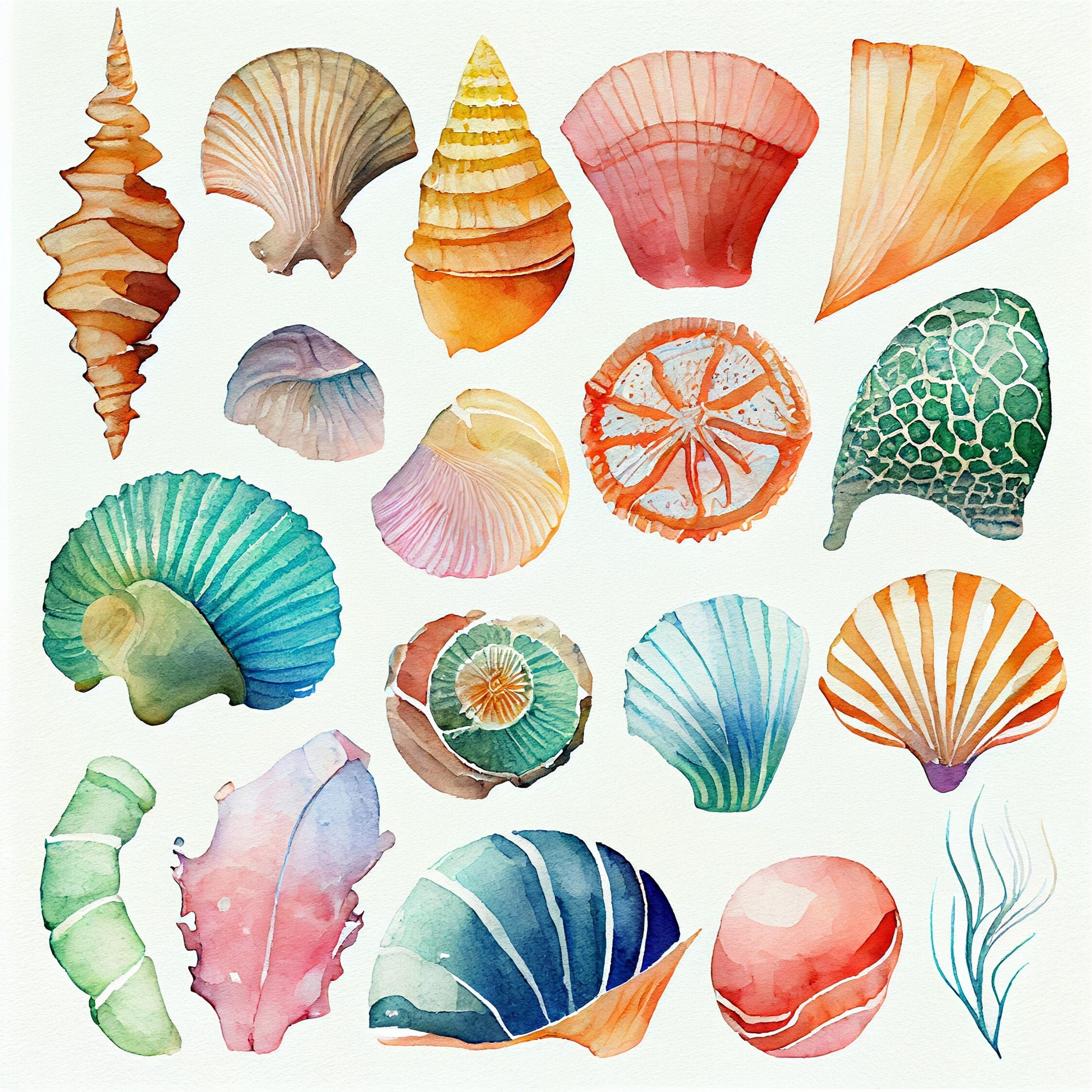 Watercolor Sea Shells Clipart Instant Download - Commercial Use ...