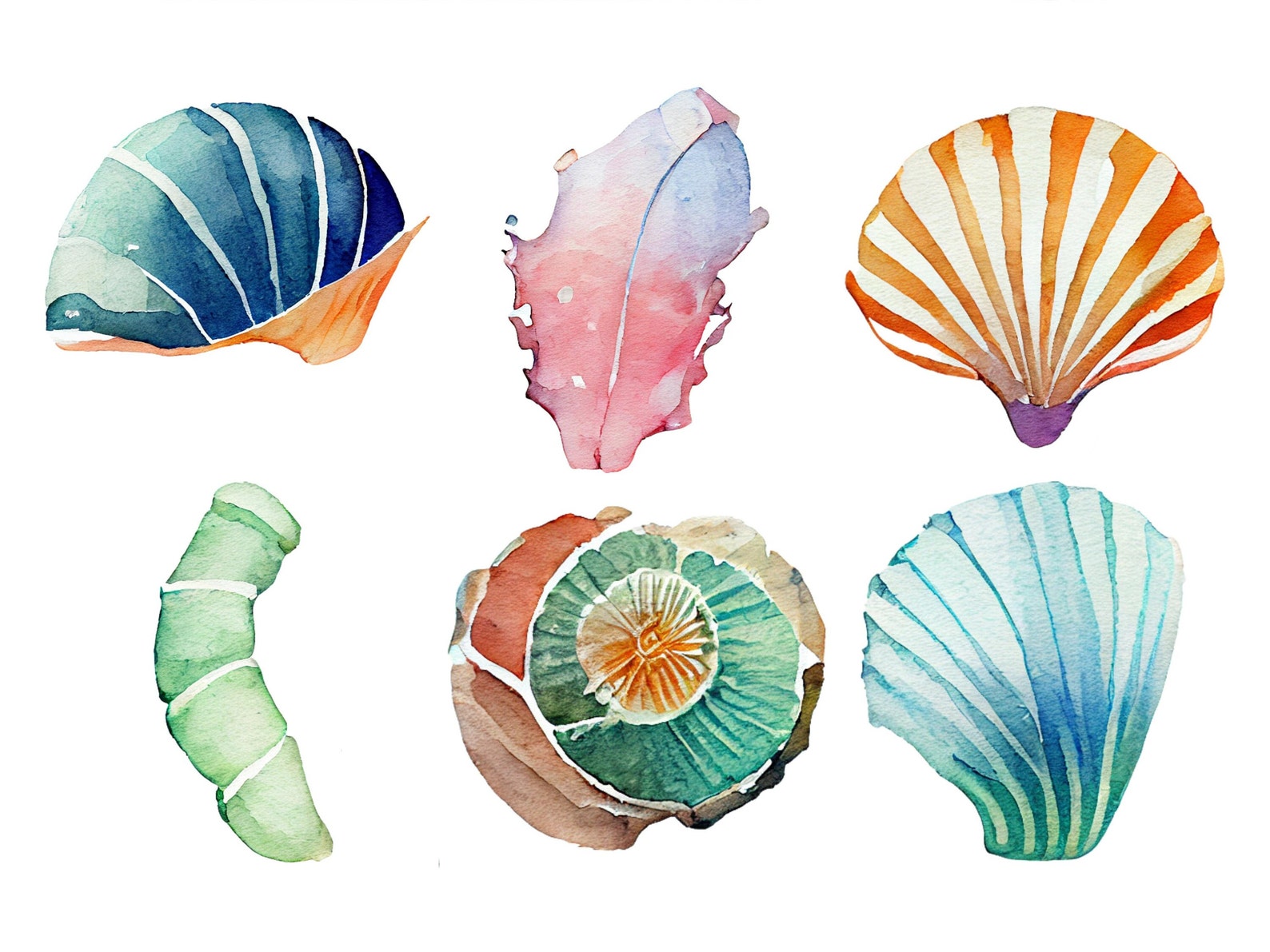 Watercolor Sea Shells Clipart Instant Download - Commercial Use ...