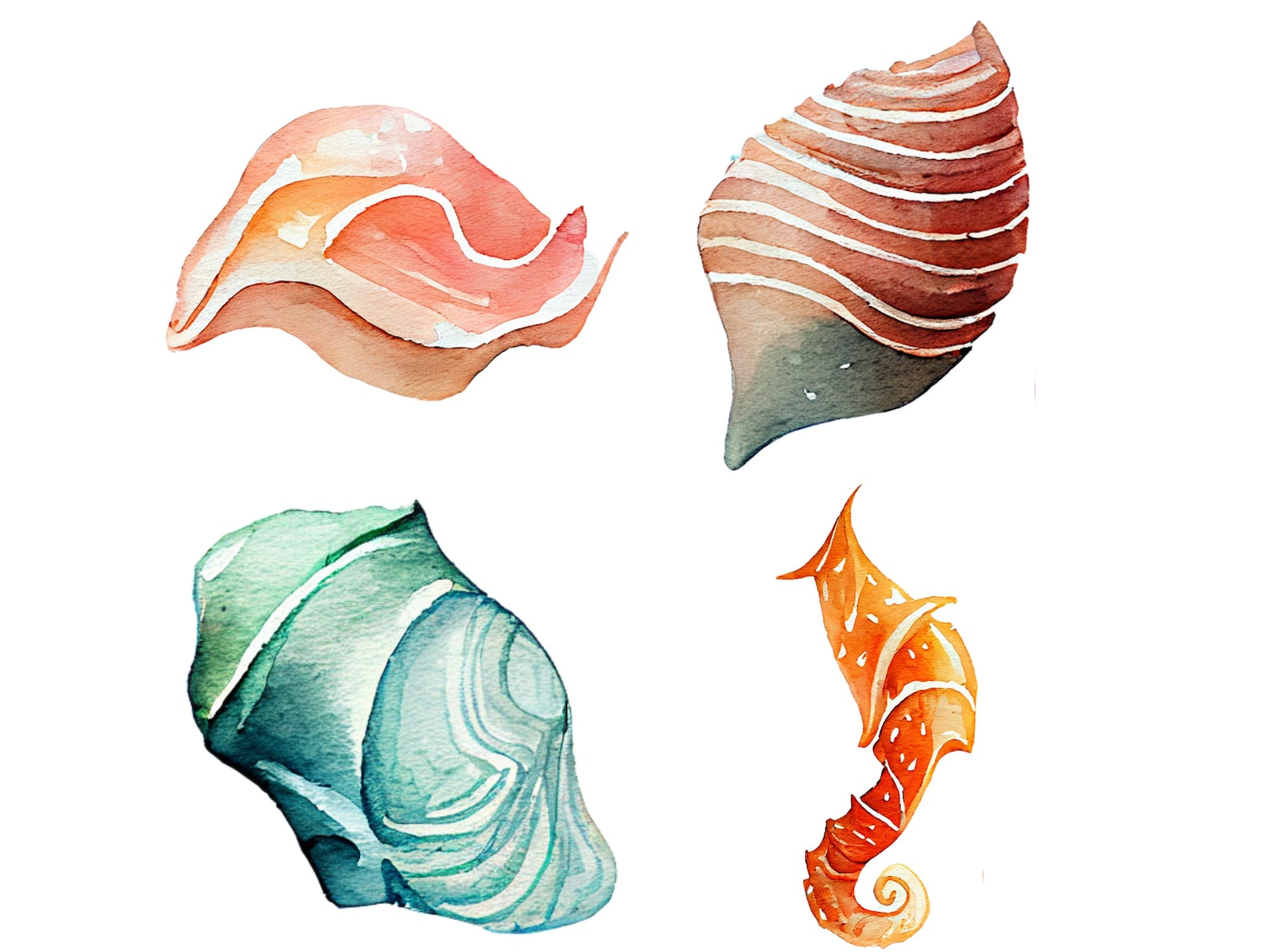 Watercolor Seashells Clip Art Instant Download - Commercial Use - Sea ...