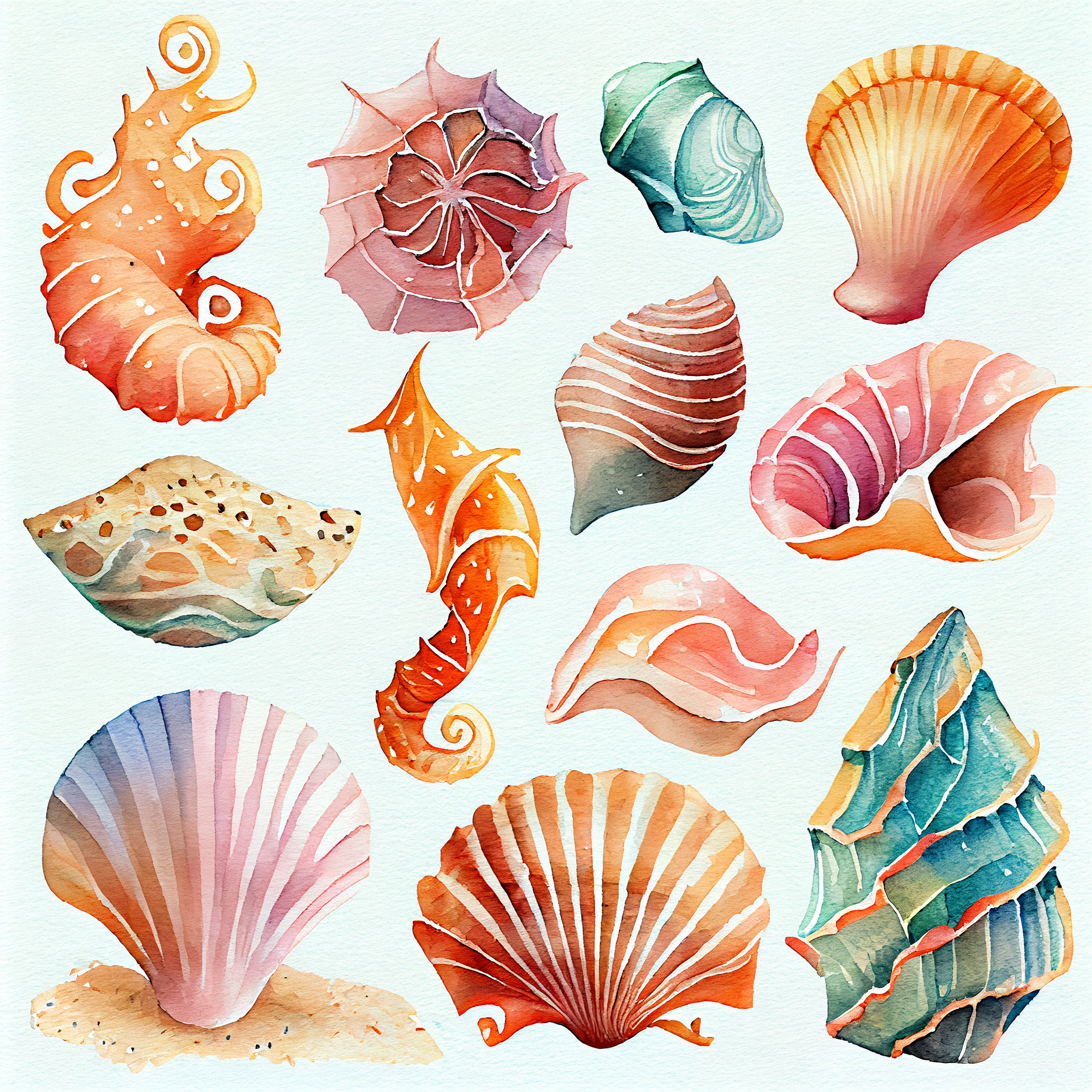 Watercolor Seashells Clip Art Instant Download - Commercial Use - Sea ...