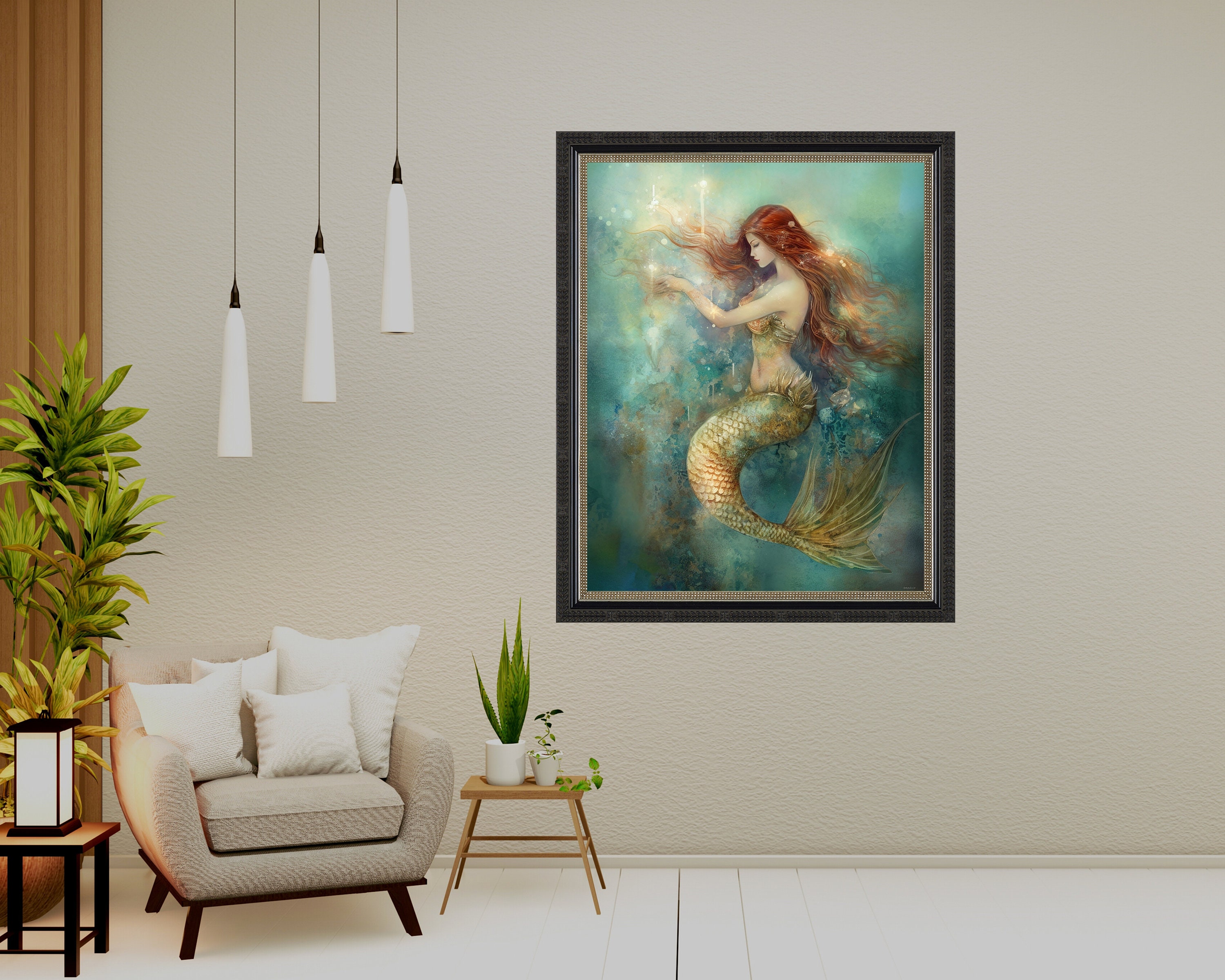 Mermaid Printable Wall Art, PRINTABLE Mermaid Poster, Impressionist Art ...