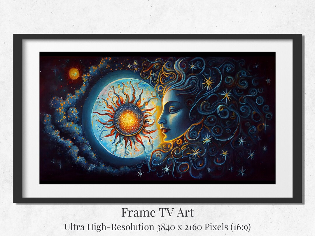 Vintage Mystical Sun and Moon Frame Tv Art, Boho Sun and Moon, Frame Tv ...