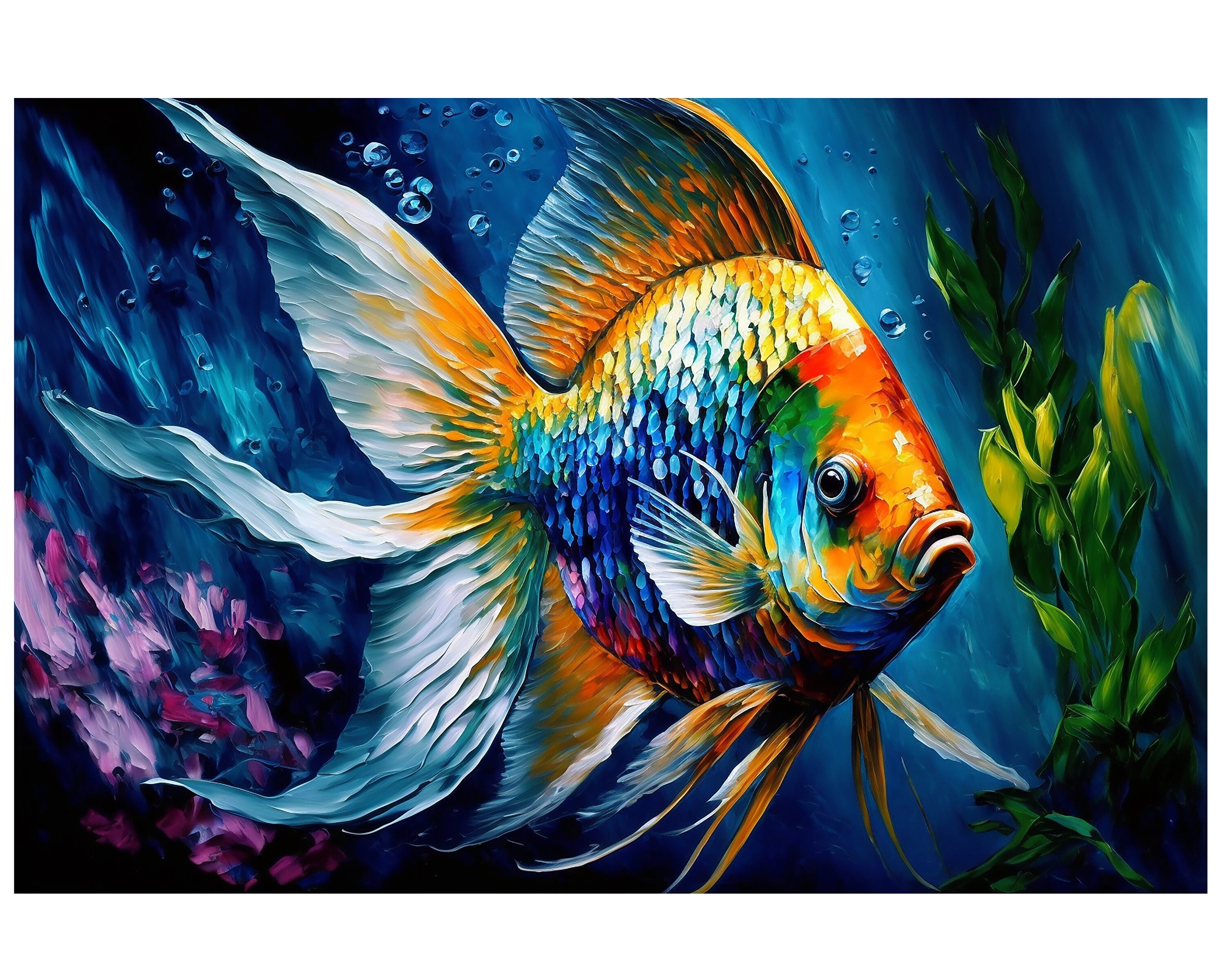 Set of 2 Colorful Fish Art Digital Download, Coastal Home Decor ...