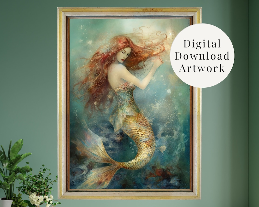 DIGITAL DOWNLOAD Mermaid Art Print, Mermaid Poster, Impressionist Art ...