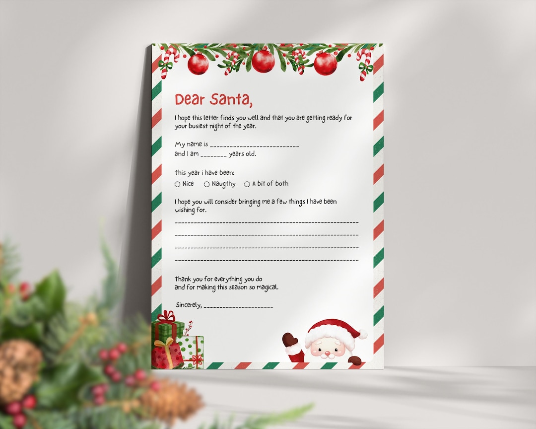 Letter to Santa - Printable PDF - Christmas Wish List for Kids - DIY ...