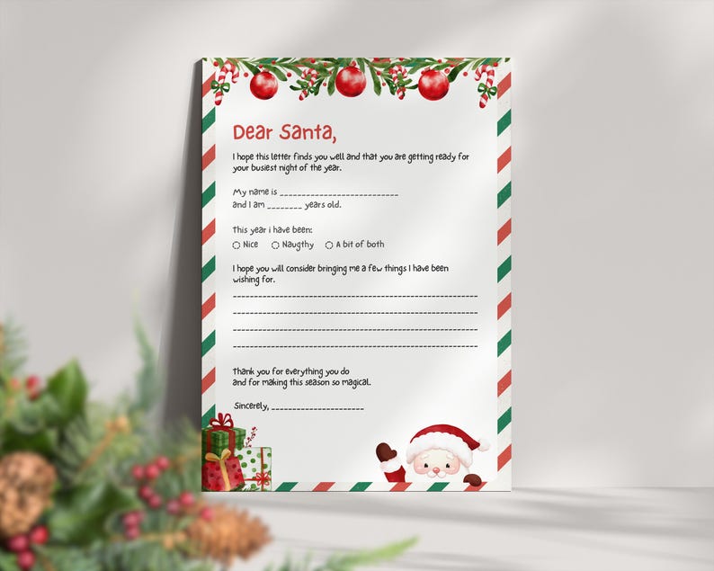 Letter to Santa - Printable PDF - Christmas Wish List for Kids - DIY ...