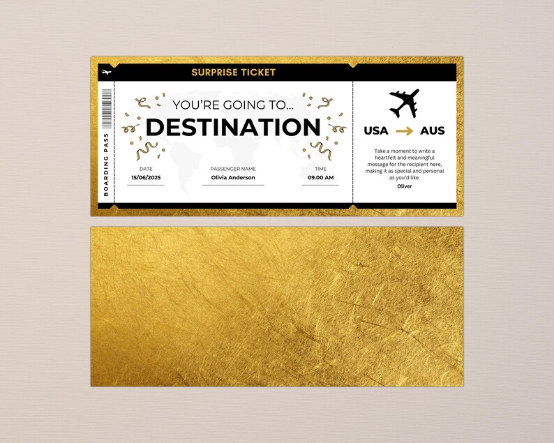 Editable Travel Gift Ticket, Customizable Boarding Pass, Canva Template ...