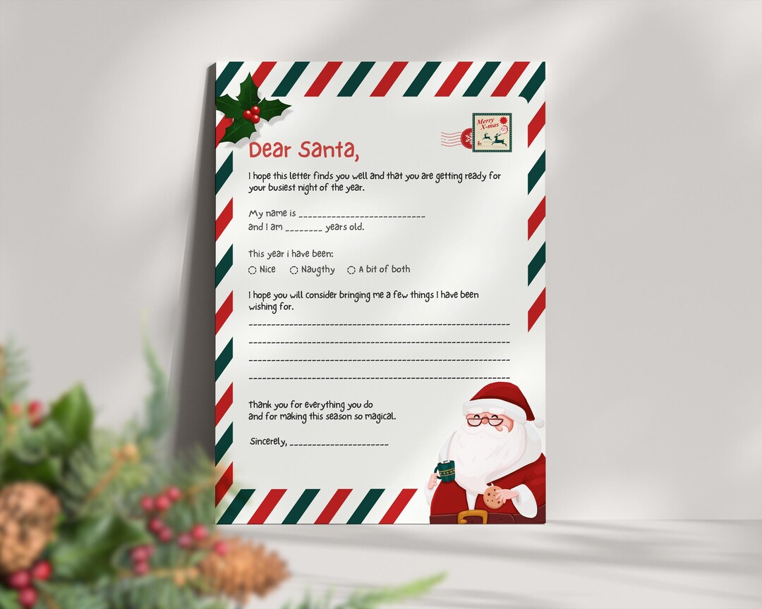 Letter to Santa - Printable PDF - Christmas Wish List for Kids - DIY ...