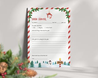 Letter to Santa Printable PDF Christmas Wish List for Kids DIY Santa ...
