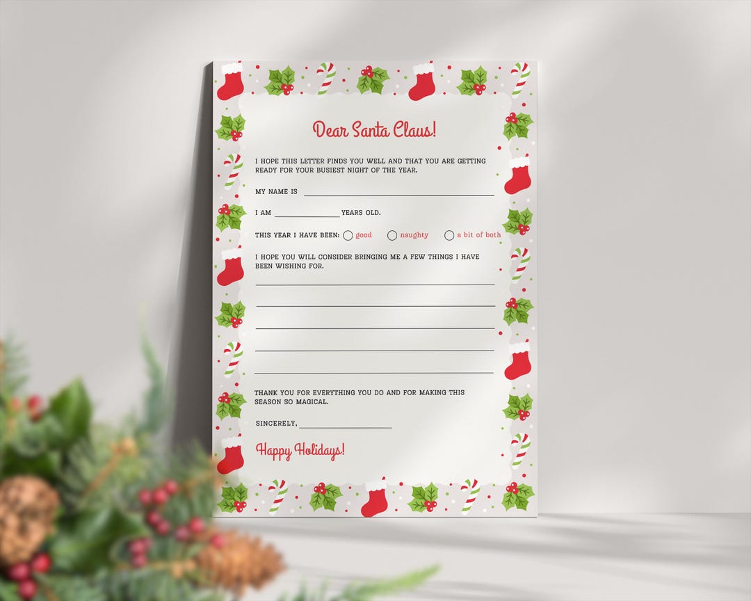 Letter to Santa - Printable PDF - Christmas Wish List for Kids - DIY ...