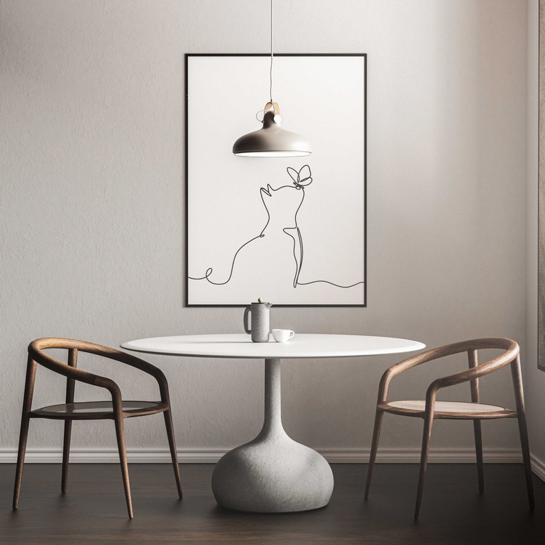 Cute Cat With Butterfly Line Art | Butterfly Cat| Wall Art | Printable ...