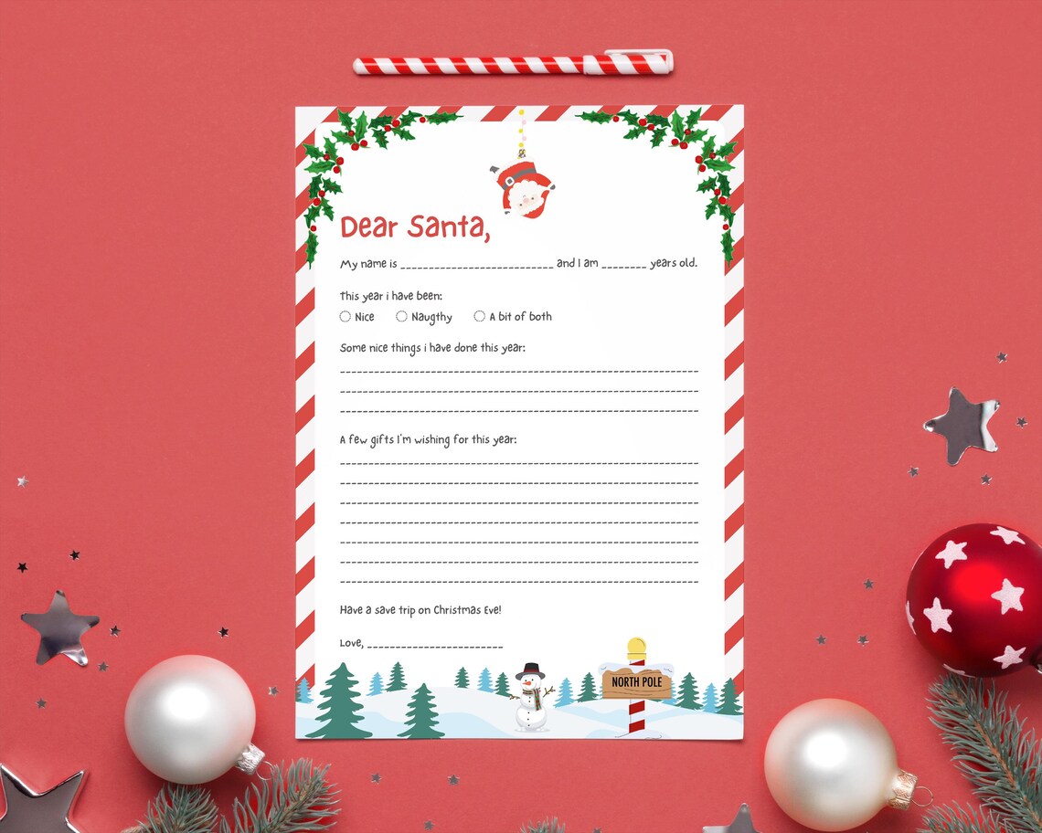 Letter to Santa - Printable PDF - Christmas Wish List for Kids - DIY ...