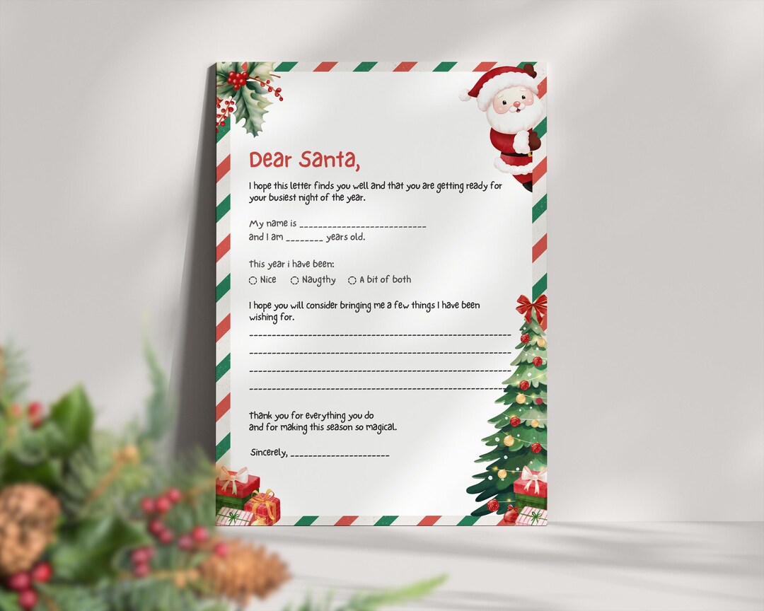 Letter to Santa - Printable PDF - Christmas Wish List for Kids - DIY ...