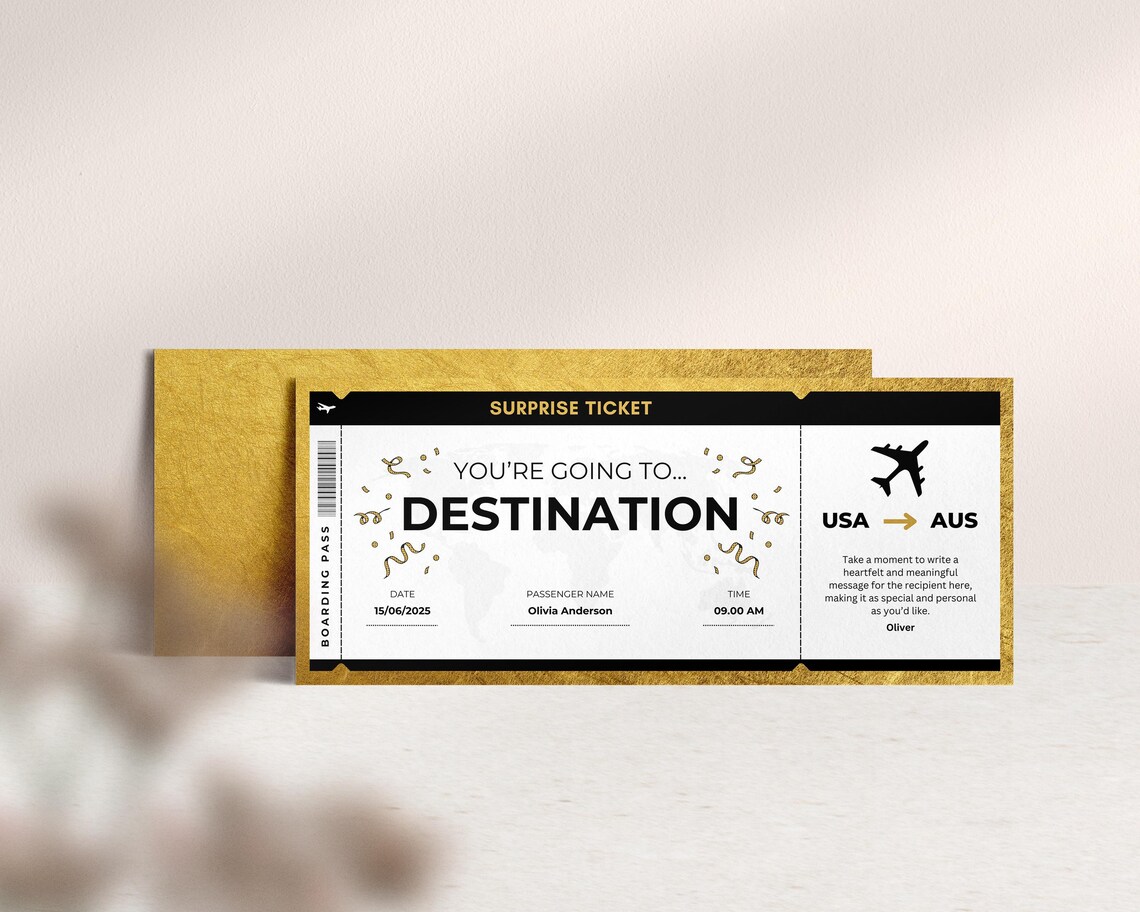 Editable Travel Gift Ticket, Customizable Boarding Pass, Canva Template ...