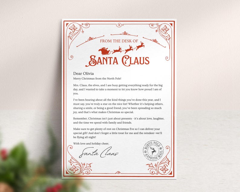Editable Personalized Letter From Santa Claus - Santa Letter Template ...