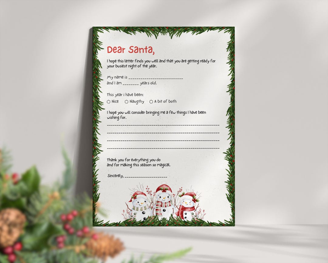 Letter to Santa - Printable PDF - Christmas Wish List for Kids - DIY ...