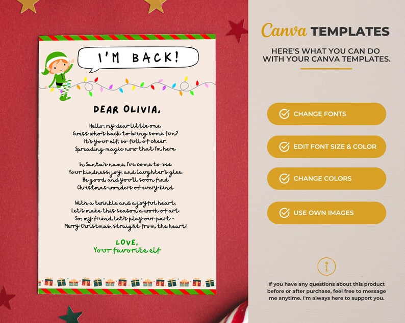 Elf Letter Set Canva Template, Christmas Elf Editable Letter, Elf ...