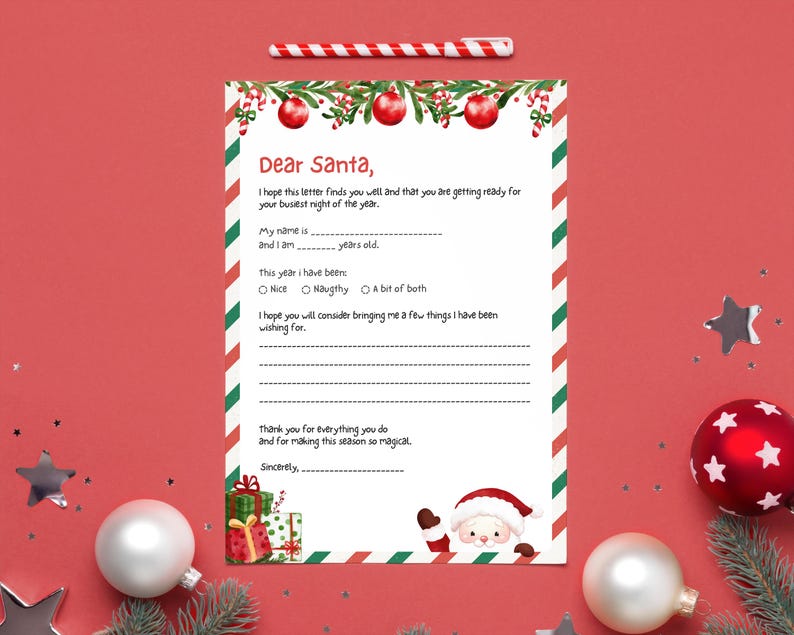 Letter to Santa - Printable PDF - Christmas Wish List for Kids - DIY ...