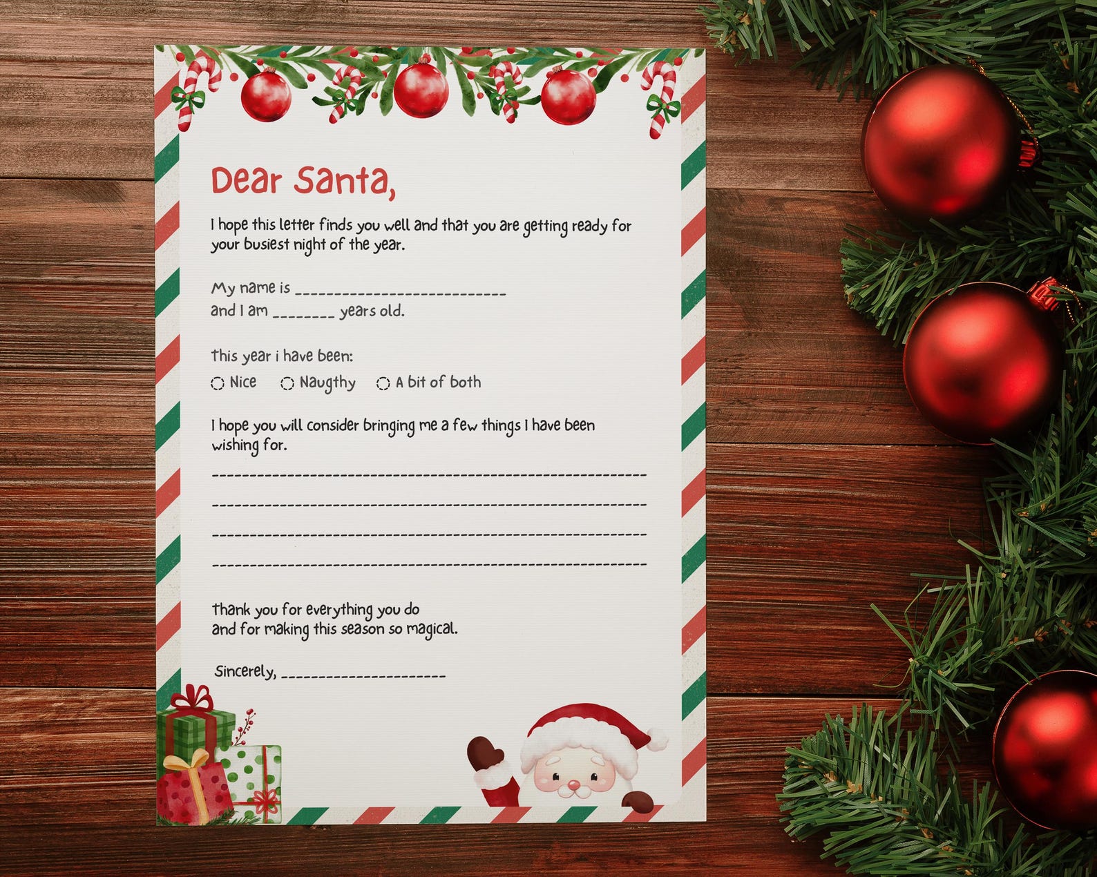 Letter to Santa - Printable PDF - Christmas Wish List for Kids - DIY ...