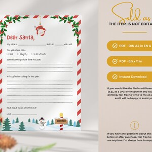 Letter to Santa Printable PDF Christmas Wish List for Kids DIY Santa ...