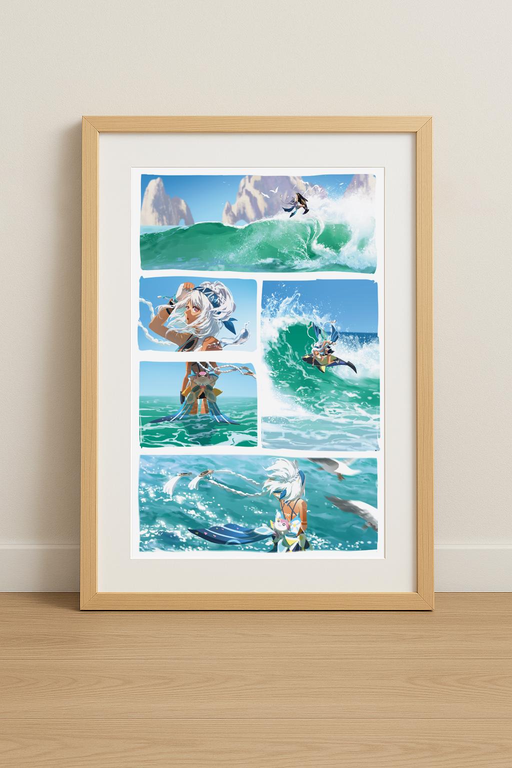 Mualani Genshin Impact Print 11x17” Surfing Fan Art Poster Summer Ocean ...