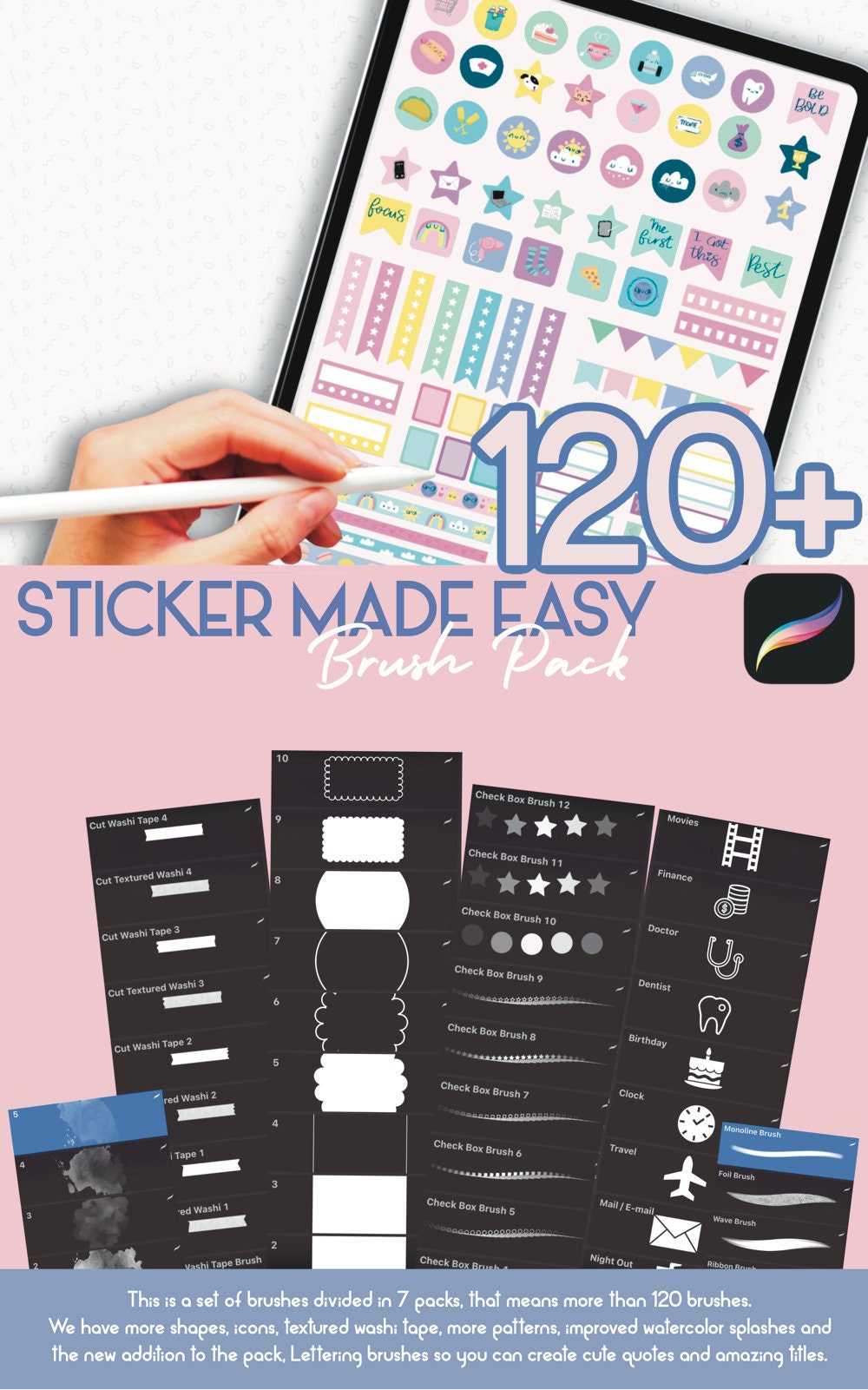 New Procreate Brushes for Sticker Design 7 Pack Brush Set for Sticker ...