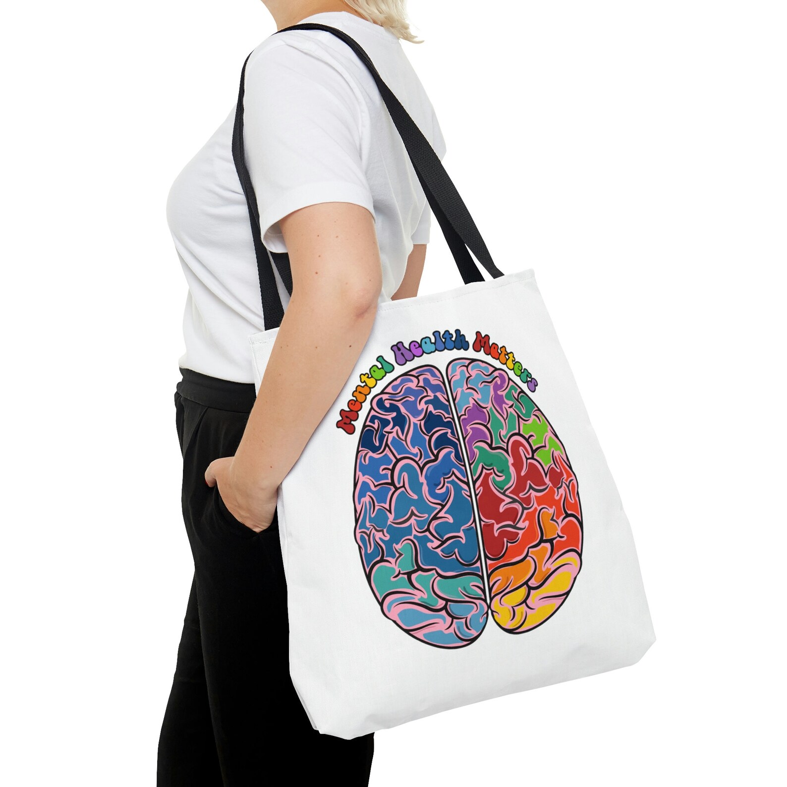 Mental Health Matters Tote Bag, Colorful Brain Design - Etsy