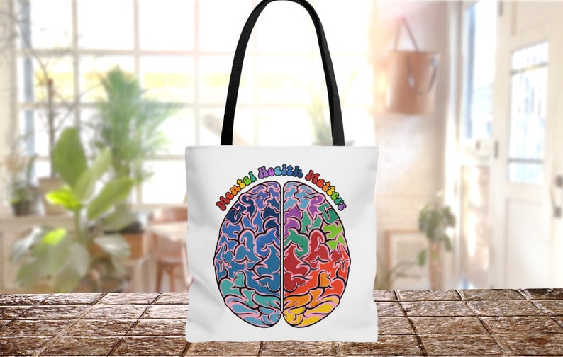 Mental Health Matters Tote Bag, Colorful Brain Design - Etsy