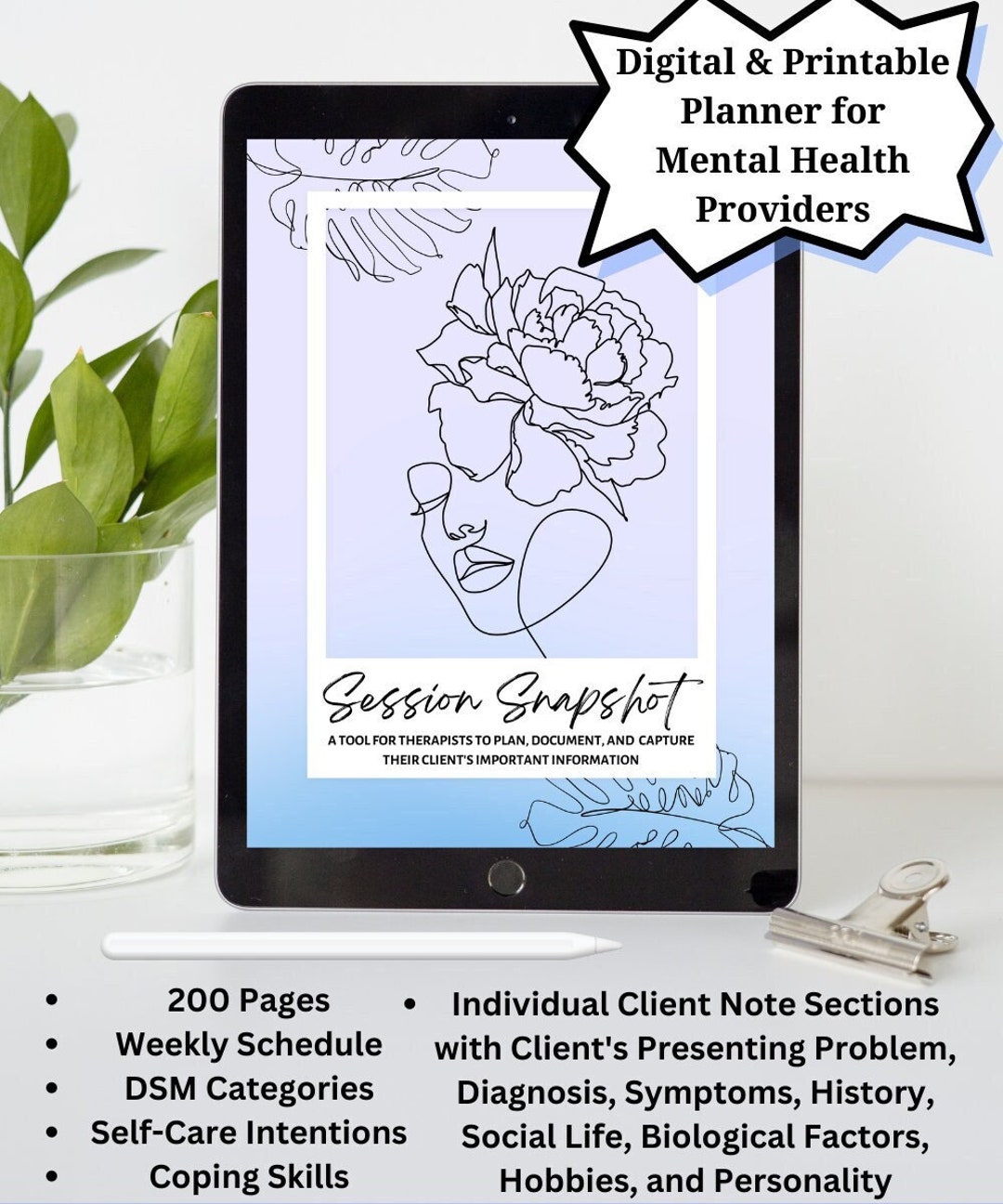 Therapist Digital & Printable Planner, Session Snapshot, Therapist ...