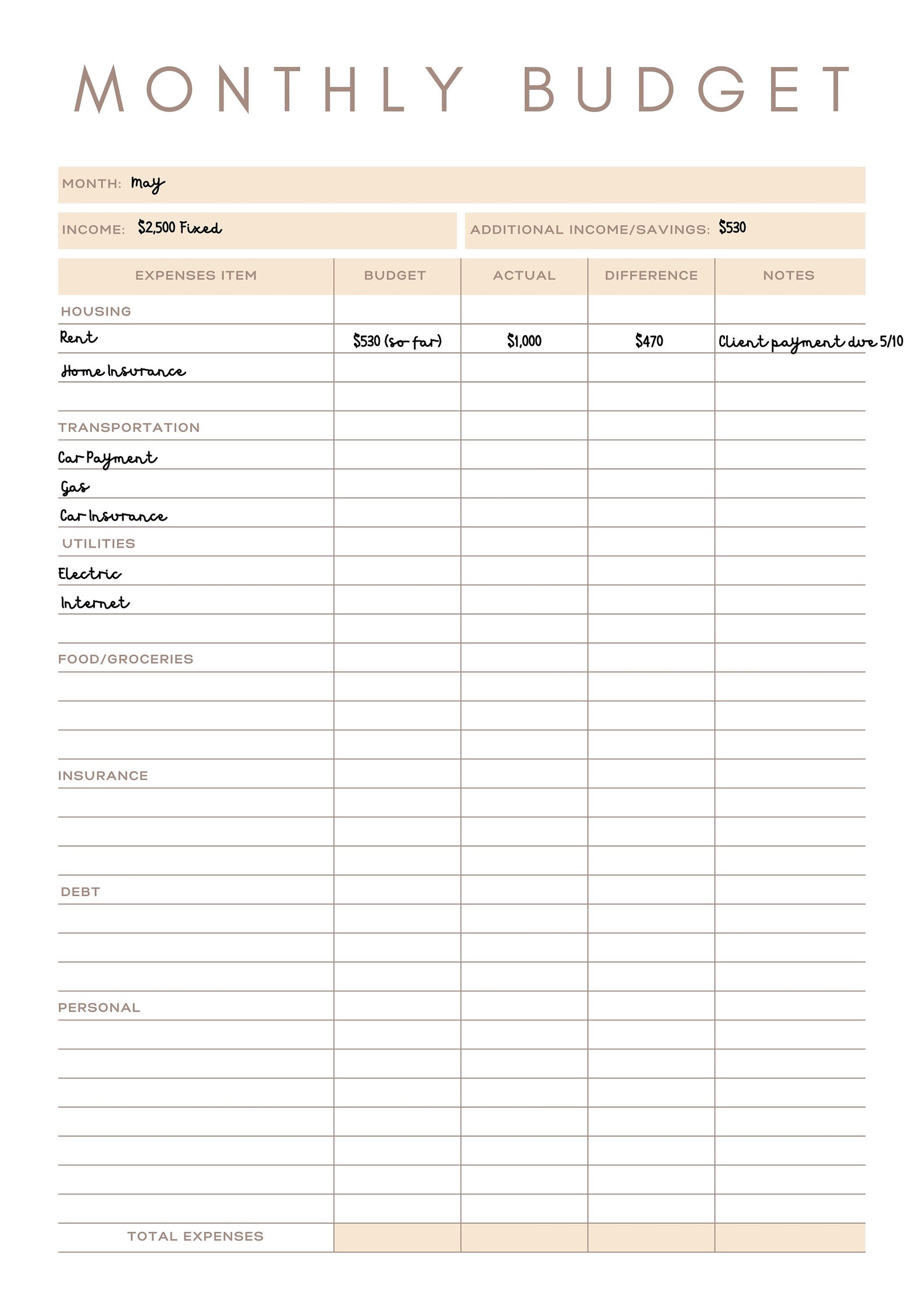 Adhd Budget Template