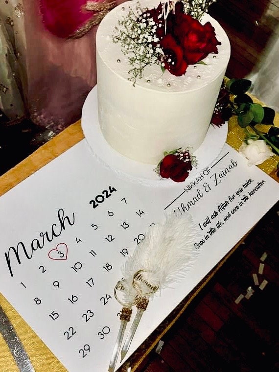 Custom Calendar Cake Board | Nikkah | Wedding | Anniversary Custom Calendar Cake Board | Nikkah | Wedding | Anniversary