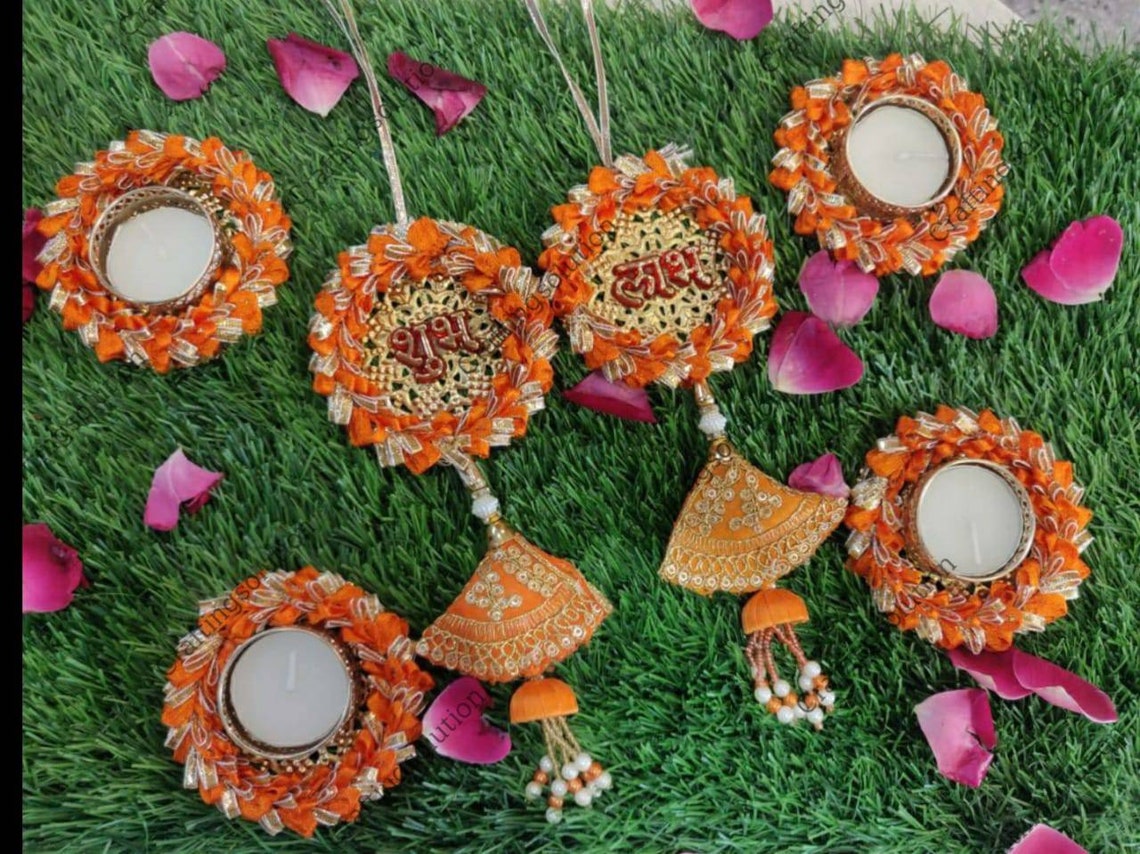 Beautiful Shubh Labh With Candle Set Tea Light Candle Holder - Etsy