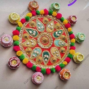 Matka Wax Diya Rangoli Combo Centerpiece Candle Woolen Handmade Indian ...