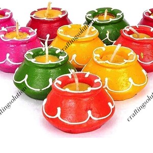 Matka Wax Diya Rangoli Combo Centerpiece Candle Woolen Handmade Indian ...