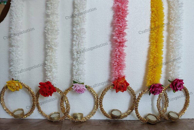5 String Lot Fusion Soft Jasmine Garland With Gota Bangle Tea Light ...