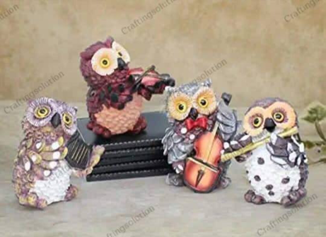 Musical Owls Set of 4 Pieces Owl Statue Polyresine Owl Figurine Vintage ...