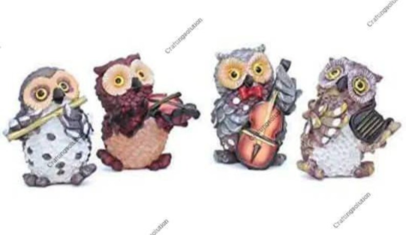 Musical Owls Set of 4 Pieces Owl Statue Polyresine Owl Figurine Vintage ...