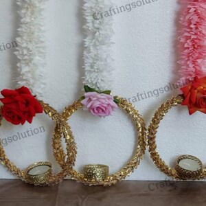 5 String Lot Fusion Soft Jasmine Garland With Gota Bangle Tea Light ...